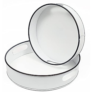 Decorative Coffee Table Tray,Galvanized Round Serving Tray for Living Room, Round Metal Tray for Ottoman or Side Table, Charcuterie Board or Cheese Platter,Set of 2 Countertop Fruit Tray Baskets