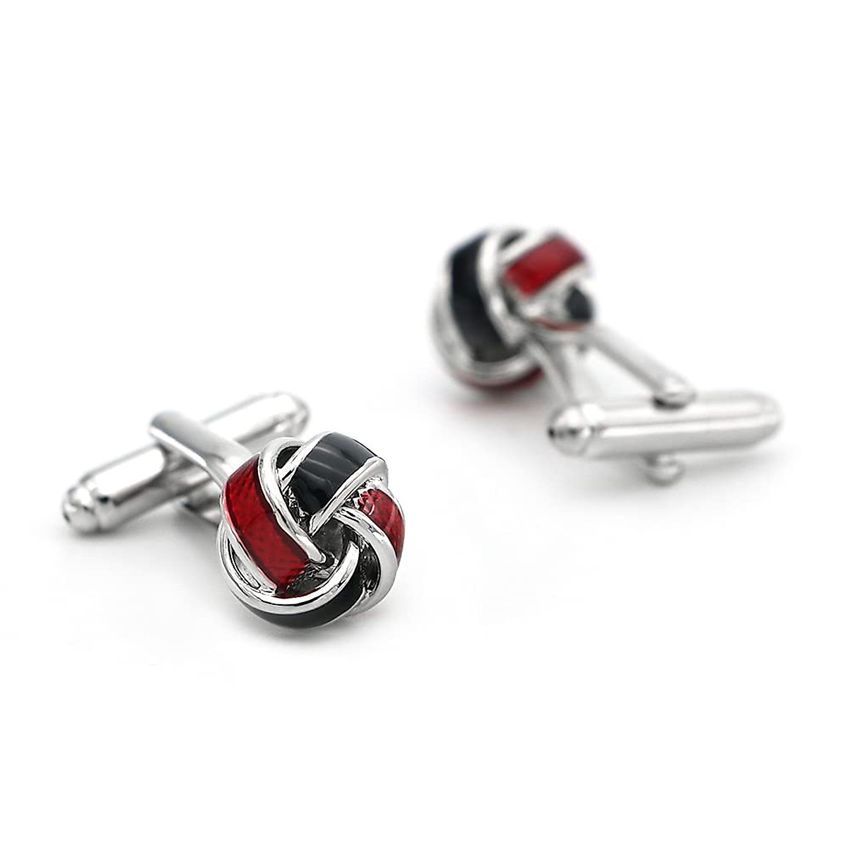 iGame Fashion Knot Cuff Links Classic Red & Black Woven Ball Cufflinks with Gift Box