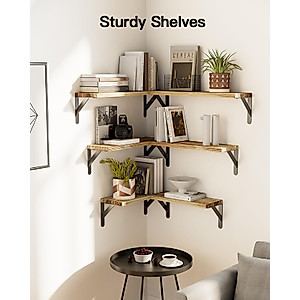 AMADA HOMEFURNISHING Wall Shelves Set of 6, Wood Floating Shelves for Wall Decor, Rustic Farmhouse Wall Shelves for Bedroom, Bathroom Shelves for Wall Storage, Book Shelves for Living Room, Wooden