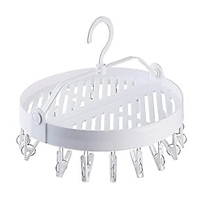 LIUZH Round Two-Way Foldable Clothes Hanger Underwear Socks Multi-Purpose 360-degree rotatable 18 Clip Clothes Rack ( Color : OneColor , Size : 18 Clips )