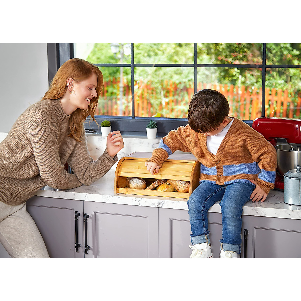 RoyalHouse Premium Bamboo Bread Box, Bread Storage And Organizer, Organizer For Kitchen Countertop, Assembly Required