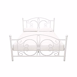 DHP Bombay Metal Platform Bed with Parisian Style Headboard and Footboard, Adjustable Base Height for Underbed Storage, No Box Spring Needed, Full, White