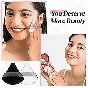 Patelai 2 Pcs Powder Puff Makeup Puff Triangle Powder Puff Soft Powder Sponge Reusable Triangle Sponges with Strap for Loose Powder Cosmetic Foundation Wet Dry Makeup (Black, White)