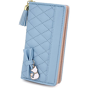 Cartoon Wallet for Girls PU Leather Purse with Keychain Set, Long Stitch Wallets and Keychains, Great Gifts for Women（D)