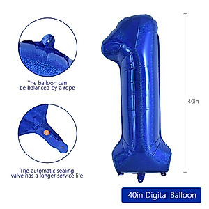 TONIFUL 40 Inch Number 1 Balloon Laser Dark Blue Digital 1 Balloon Giant Foil 1 Navy Blue Balloons for 1st Birthday Party Engagement 1st Anniversary Celebration Graduations Decorations Supplies