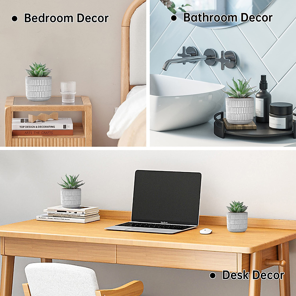 Der Rose Set of 2 Succulents Plants Artificial Fake Plants for Living Room Bathroom Bedroom Aesthetic Home Kitchen Decor