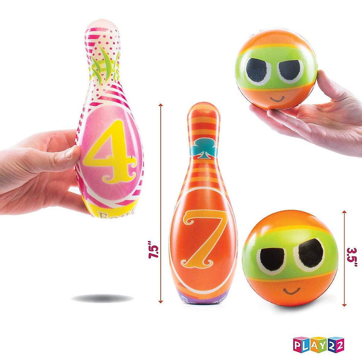 Play22 Kids Bowling Set with Carrying Bag - Colorful 12 Piece Toy Bowling Set - Sturdy Soft Foam Set - Includes 10 Pins and 2 Balls – Childrens Bowling Set & Toddler Bowling Set - Original