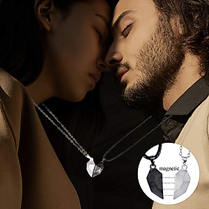 EIELO 4Pcs Couples Bracelet Necklace Set Matching His and Hers Promise Love Heart Pendant Necklace Bracelet for Couples Long Distance Relationship Natural Stone Bead Couple Jewelry (B)