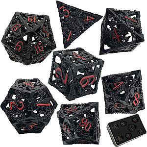 DND Metal Hollow Dragon Dice Set - D&D Black Red Polyhedral Dice (Free Metal Box) Suitable for Pathfinder RPG Board Game Dice (Black Red)