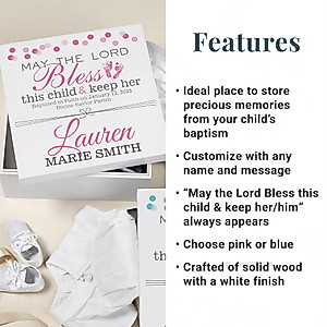 Let's Make Memories Personalized Keepsake Box for Baptism - Memories Box - Memento Storage - For Girls (Pink) - 6" Hx12 Sq