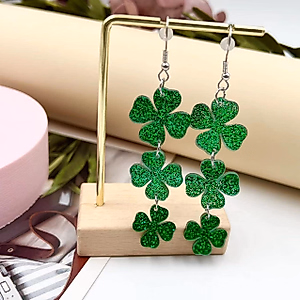 St Patrick's Day Earrings for Women,Irish Shamrock Dangle Earrings Green 4 Leaf Clover Hat Horseshoe Drop Earrings Good Luck St Patrick Jewelry