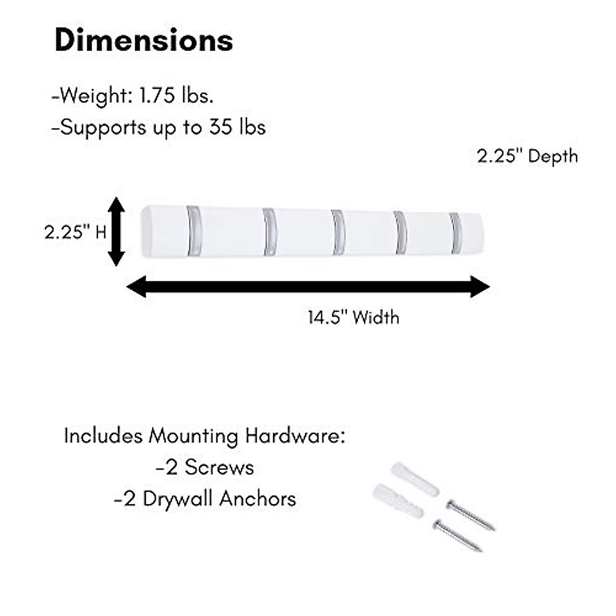 BIRDROCK HOME Folding Hook Coat and Hat Rack - 5 Hooks - 17 Inches - Wall Mount - Decorative Home Storage - Entryway Foyer Hallway Bathroom Bedroom Rail - Satin Nickel Hooks - White Pine Rail