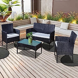 Aweather 4 Pieces Patio Furniture Set, Rattan Outdoor Table and Chairs for Yard,Pool or Backyard Outdoor Indoor Use