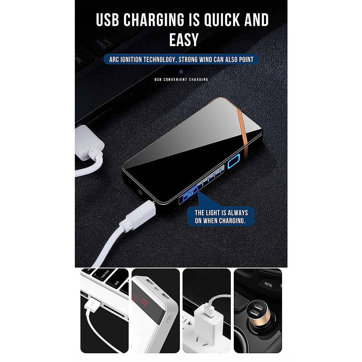 Electric Lighter Dual Arc Lighter USB Rechargeable Lighters for Smoking Windproof Flameless Butane Free Lighters for Candle with LED Battery Indication… (red)