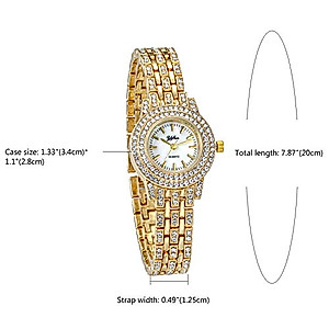 JewelryWe Women Watches Gold Tone Alloy Rhinestone Quartz Watch Stylish Bling Dress Watch Wristwatches, for Xmas