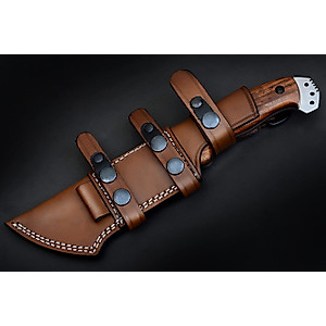 ALZAFASH Bushcraft Knife, Handmade Horizontal Carry Knife with Rosewood Handle, Hunting Knife with Holster, Tracker Knife With Sheath, High Carbon Steel Blade Knife