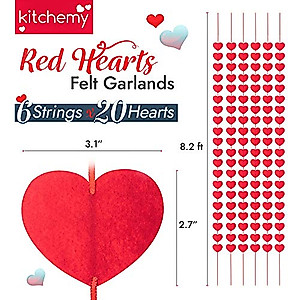 120 Valentines Day Decorations for Home Decor – Pre-Assembled Red Hearts Felt Garlands Hanging Decoration for Valentine's Day Wedding Anniversary Happy Engagement Party Birthday Window Kissing Prop