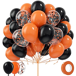 ADOINBY Black and Orange Balloons, 70Pcs 12inch Black Orange Latex Balloon and Confetti Balloons for Halloween Celebration Trick or Treat Party Spooky Ghost Party Bar Anniversary Graduation Decoration