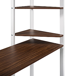 Full Size Metal Loft Bed with Shelves and one Desk, Multifunctional Loft Bed Frame for Teens/Adults (White, Full)