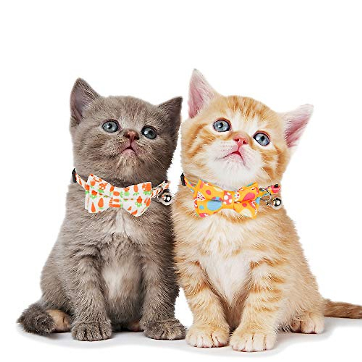 ADOGGYGO 2 Pack Easter Cat Collar with Bow Tie Bell, Kitten Collar Breakaway with Removable Bowtie Carrot Easter Egg Pattern Collar for Cat