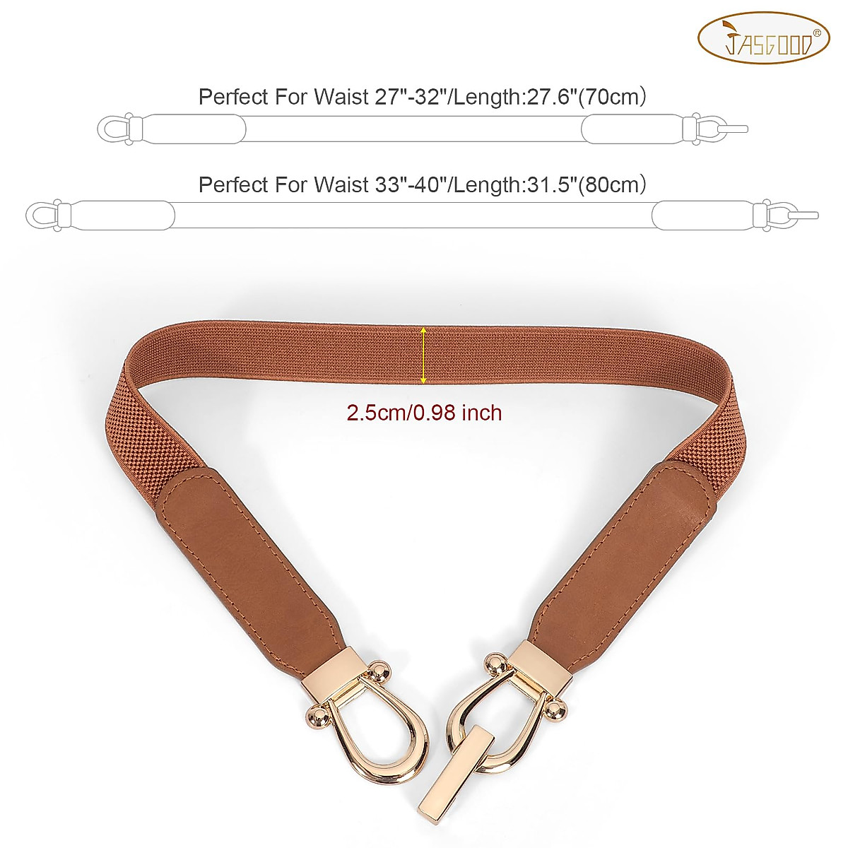 JASGOOD 3 Pack Women Stretchy Waist Belt Retro Elastic Skinny Belt for Ladies with Gold Buckle