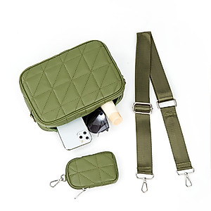 AOCINA Small Coin Purse Crossbody Bags with Coin Pouch for Women Soft Leather Quilted Hobo Purses 2 Size Bags(Olive Green)