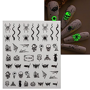 JMEOWIO 9 Sheets Halloween Nail Art Stickers Decals Self-Adhesive Pegatinas Uñas Skull Ghost Spider Web Bat Nail Supplies Nail Art Design Decoration Accessories