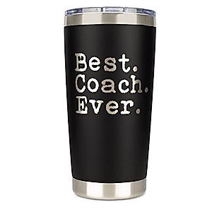 JENVIO Coach Gifts | Best Coach Ever | Stainless Steel Travel Tumbler Coffee Mug with 2 Lids and 2 Straws - Football | Soccer | Tennis Cross Country Appreciation (20 Ounce Black)