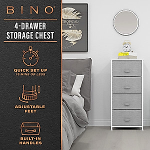 BINO 4-Drawer Fabric Dresser Storage Tower, Light Grey | Closet Organizer Unit | Bedroom Storage Cabinet | Clothing Drawer & Dresser Furniture | Organizing Drawer for Nursery Hallway Entryway Room