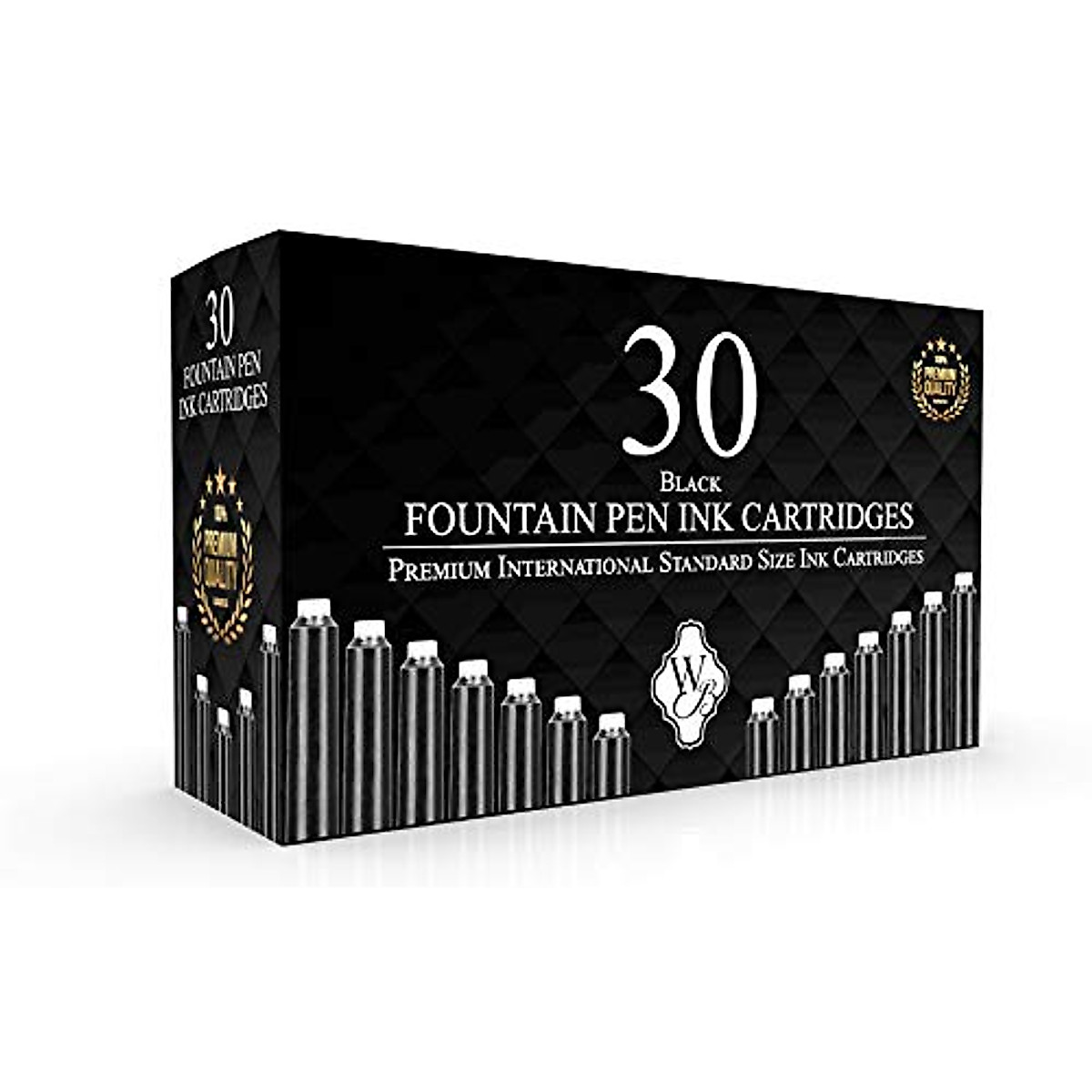 Wordsworth & Black Fountain Pen Ink Refills - Set of 30 Black Ink Cartridges - International Standard Size - Length APPR 2.04 Inch - Base Diameter APPR 0.24 Inch - Disposable and Generic