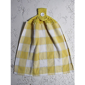 Yellow Buffalo Check Double Thickness Hanging Kitchen Towel - Yellow Cotton Crochet Top