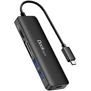 USB C Hub HDMI PD Adapter for MacBook Air/Pro, Surface Pro 7/8, XPS and More, Dockteck 6-in-1 Type C Hub with 4K 60Hz, 100W PD, SD & microSD Card Reader, 2 USB 3.0 Data 5Gbps
