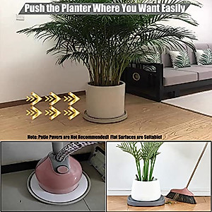 Dcpes Plant Caddy with Hidden Wheels, 12Inch Planter Roller Base, 360°Rolling Plant Stand, Heavy Duty Plant Trolley, 4 Invisible Casters, Beige, 2Pack