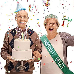 Green Tiara Sash Gifts with Rhinestone Crystal Headband - Princess Queen Crown Decorations and Accessories for Women