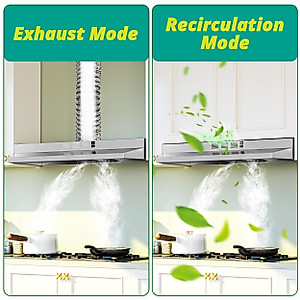 FIREGAS Range Hood 36 inch Under Cabinet, Ducted/Ductless Convertible Kitchen Hood, Stainless Steel Vent Hood with LED Light,2 Speed Exhaust Fan, Silver