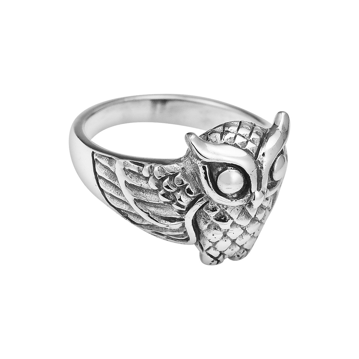 AeraVida Classic Vintage Midnight Neat Owl Night Retro Animal .925 Sterling Silver Luxe Ring - Size 9