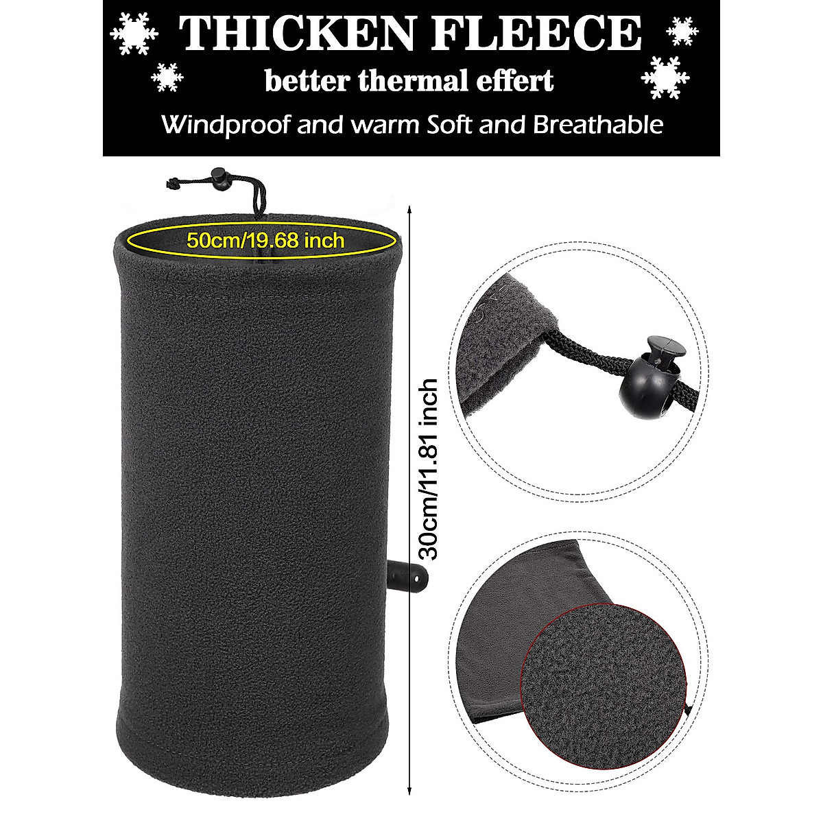 6 Pieces Drawstring Warm Winter Fleece Neck Gaiter Double Layer Neck Warmer Windproof Face Scarf for Men Women (Black, Dark Gray, Army Green)