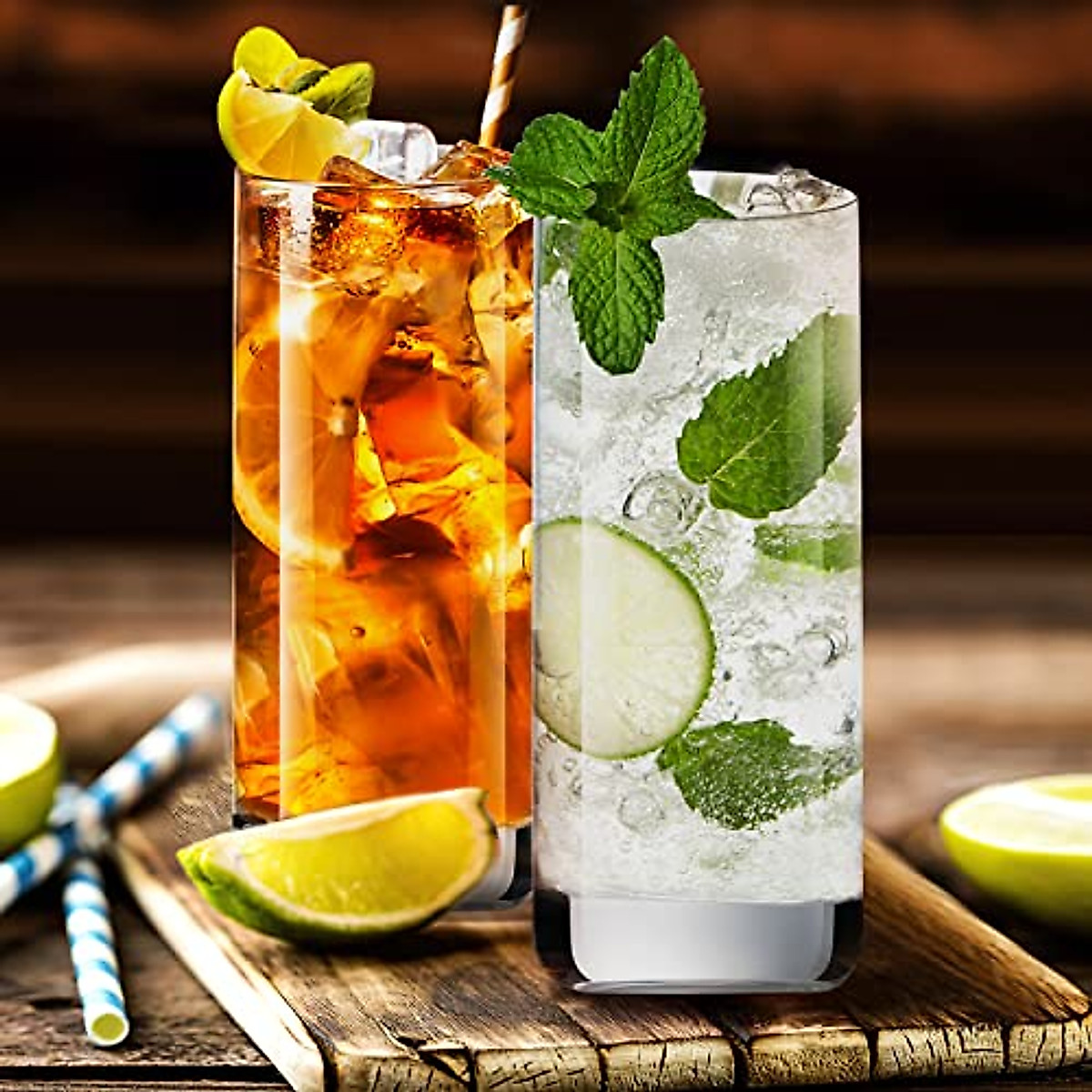 Highball Drinking Glasses Set of 4, Lead-Free Water Glasses. 13oz Tall Drink Glasses for Tom Collins, Mojito, Mixed Drink. kitchen and bar Cocktail Glass Cups Set-, Clear Glassware Sets
