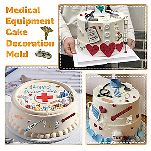 MYPRACS Medical Apparatus Tablet Silicone Mold Nurse Hat Stethoscope Pill Bottle Bandage Thermometer Medical Fondant Mold For Cake Decorating Cupcake Topper Candy Chocolate Gum Paste Clay Set Of 4