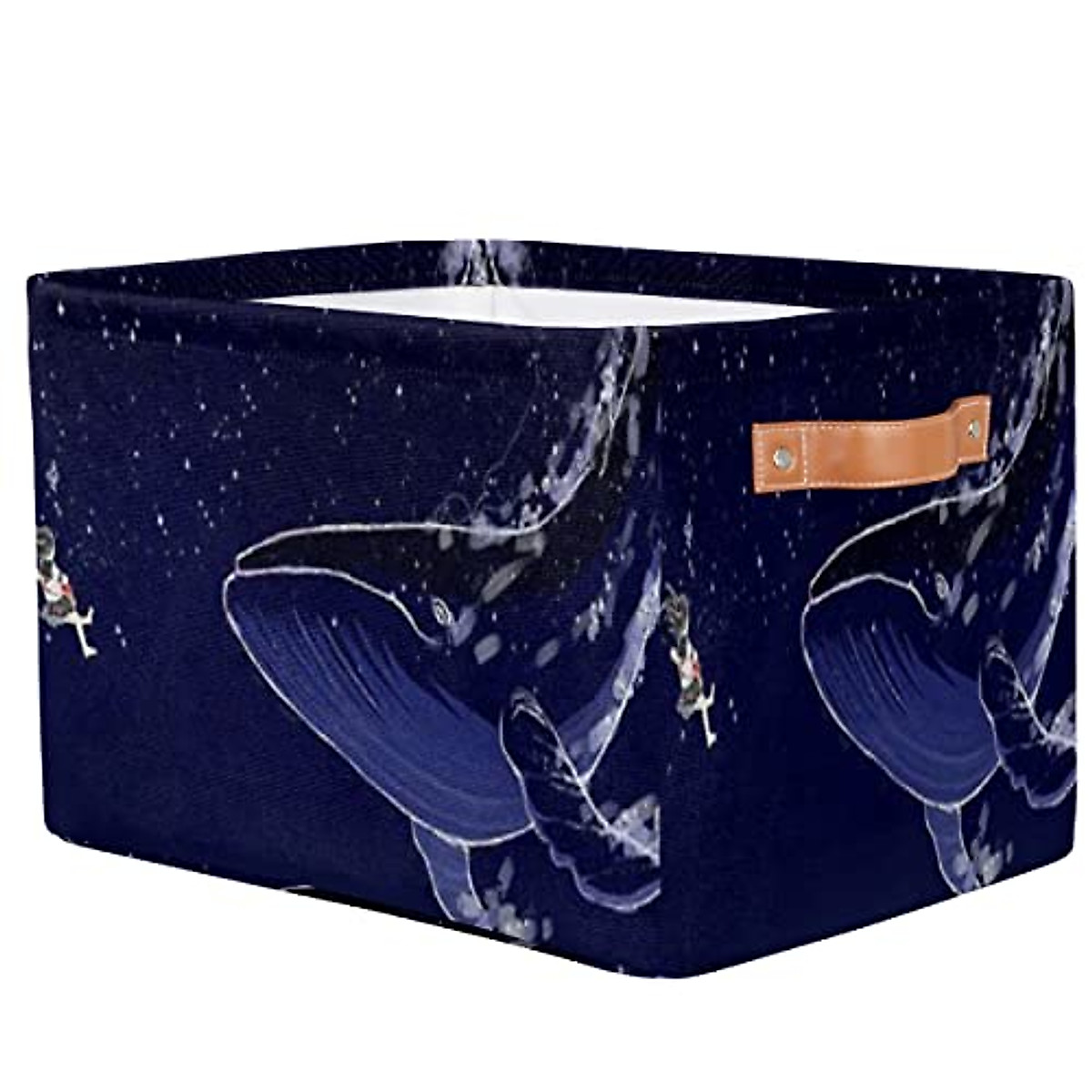 Pardick Large Collapsible Storage Bins ,Universe Whale Decorative Canvas Fabric Storage Boxes Organizer with Handles，Rectangular Baskets Bin for Home Shelves Closet Nursery Gifts