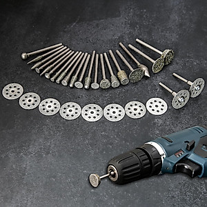 Diamond Burr Set for Dremel, Rotary Tool Grinding Cutting Wheel Stone Glass Tile Jewelry Engraving Rock Etching Masonry 1/8” Die Grinder Carving Cutter Metal Engraver Kit - 32pc Set