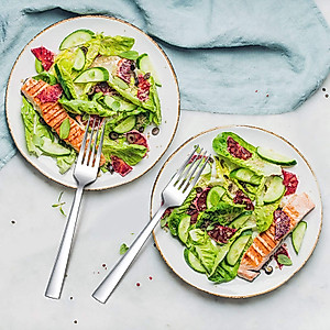 Dinner Forks Set of 12, E-far 7.9 Inch Stainless Steel Forks for Home, Kitchen or Restaurant, Non-toxic & Mirror Polished, Squared Edge & Dishwasher Safe