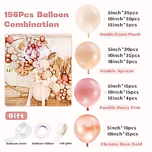 Boho Balloon Arch Kit 156pcs Dusty Rose Balloon Garland Double Stuffed Dusty Pink Nude Brown Cream Peach Chrome Rose Gold Balloon Garland Kit for Baby Shower Bridal Wedding Birthday Party Decorations