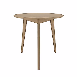 DAIVA CASA Orion Light 31 inch 3 Legs Round Table for 3 Person - Birch Solid Wood Kitchen & Dining Room Furniture - Mid Century Modern Scandinavian Style – Brown Table for Small Space