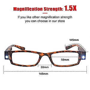 DuanMei Bright LED Readers with Lights Reading Glasses Lighted Magnifier Nighttime Reader Compact Full Frame Eyewear Clear Vision Unisex Clear Vision Lighted Eye Glasses,+1.5