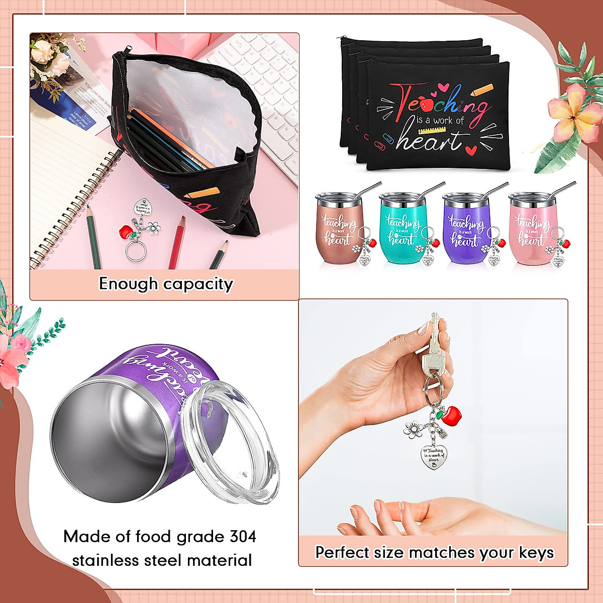 Hoolerry 24 Pcs Teachers Appreciation Gifts Bulk, Teacher Week Gifts for Women Men, Thank You Gifts for Teacher, Teacher Tumblers Graduation Retirement Teacher Gifts(Multicolor, Stylish)