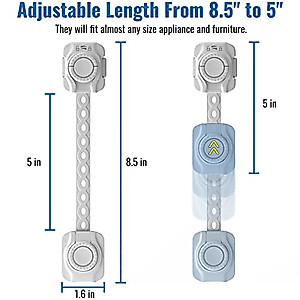 JOINPRO 8 Pack Safety Child Locks for Cabinets & Drawers, Fridge, Toilet, Latches, Baby Proofing Strap Locks with 8 Extra 3M Adhesives; Triple Lock Protection (Easy Installation, No Drilling Required)