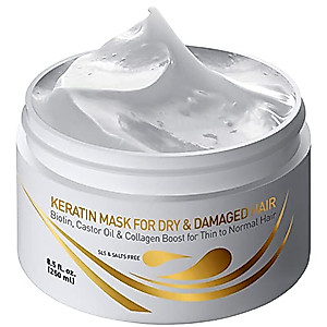 Vitamins Keratin Hair Mask Deep Conditioner - Biotin Protein with Castor Oil Repair for Dry Damaged and Color Treated Hair - Conditioning Treatment for Curly or Straight Thin Fine Hair
