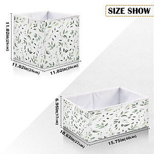 Kigai Green Leaves Cube Storage Bins - 11x11x11 in Large Foldable Cubes Organizer Storage Basket for Home Office, Nursery, Shelf, Closet
