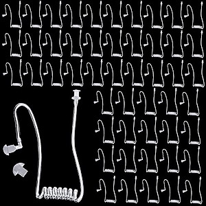Kathfly 50 Pcs Acoustic Air Tube Replacement Coil Tube Two Way Radio Walkie Talkie Ear Piece Radio Earpiece Audio Tube with Earbud Compatible with Icom Midland Clear White